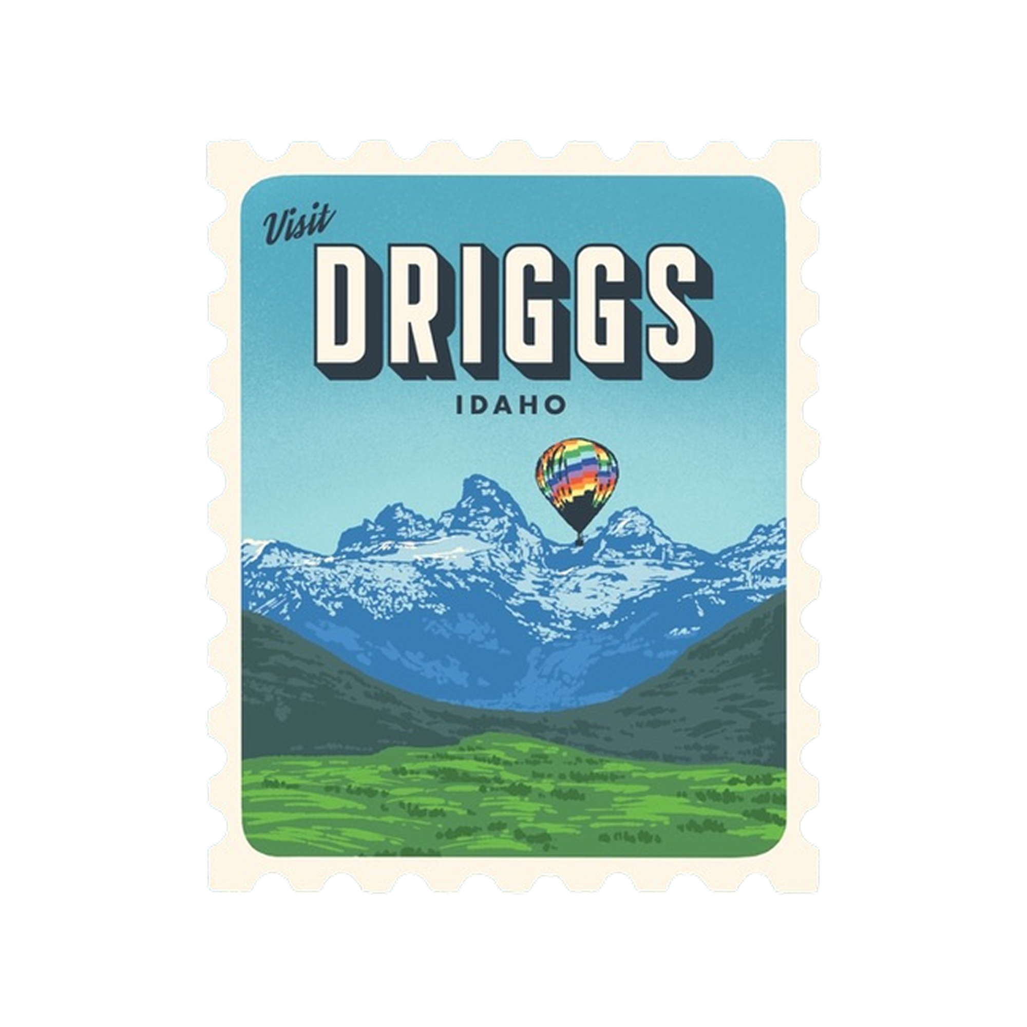 Driggs Hot Air Balloon Retro Stamp Sticker (Pack of 12) – Blue Bison ...