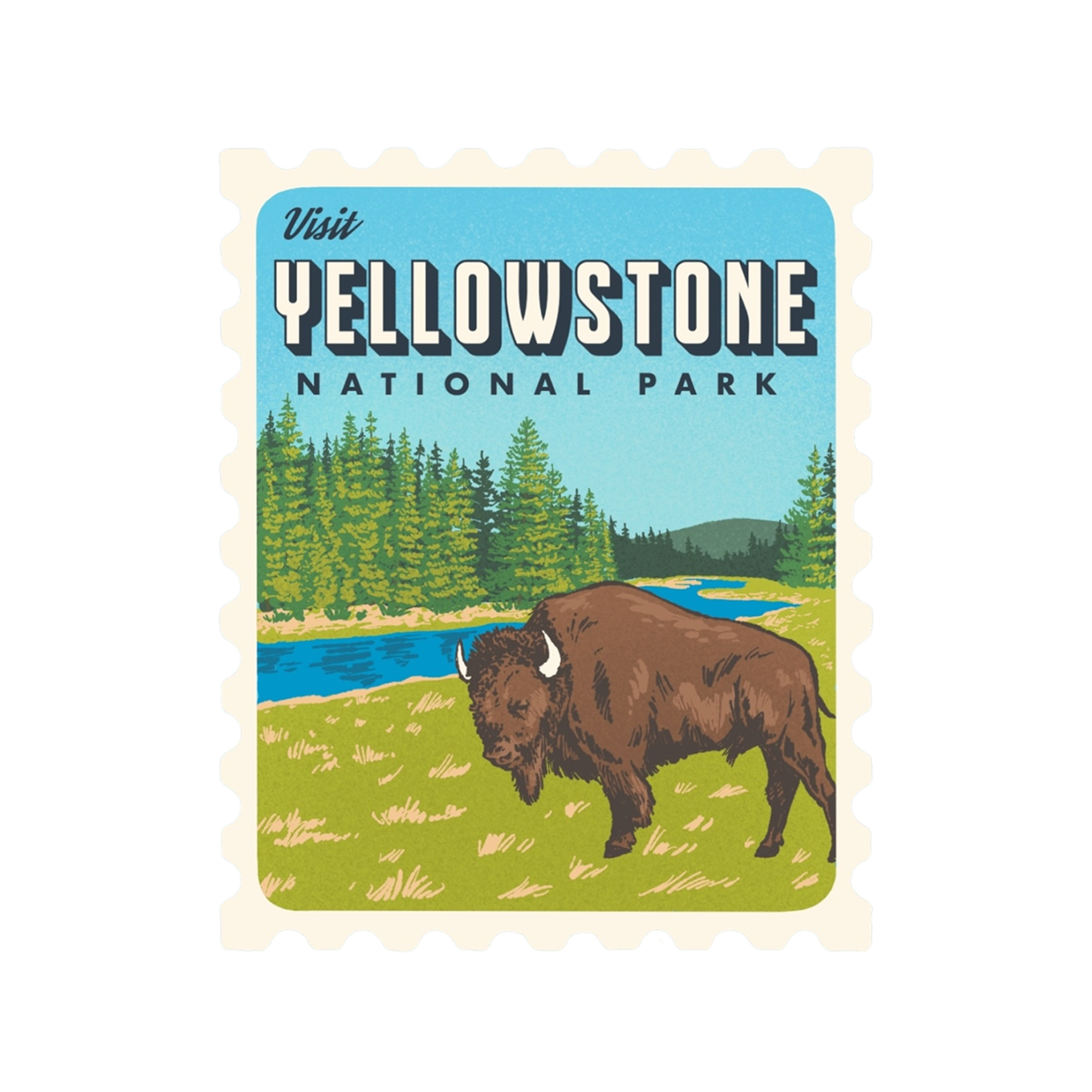 Yellowstone National Park Buffalo Retro Stamp Sticker (Pack of 12 ...